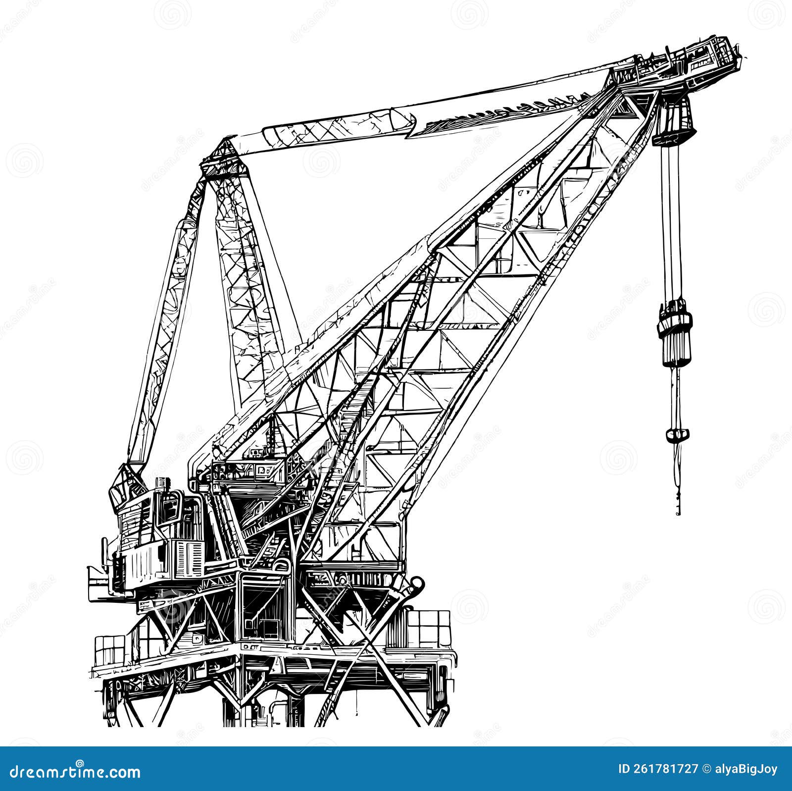 Construction Crane Hand Drawn Sketch in Engraving Style Engineering ...