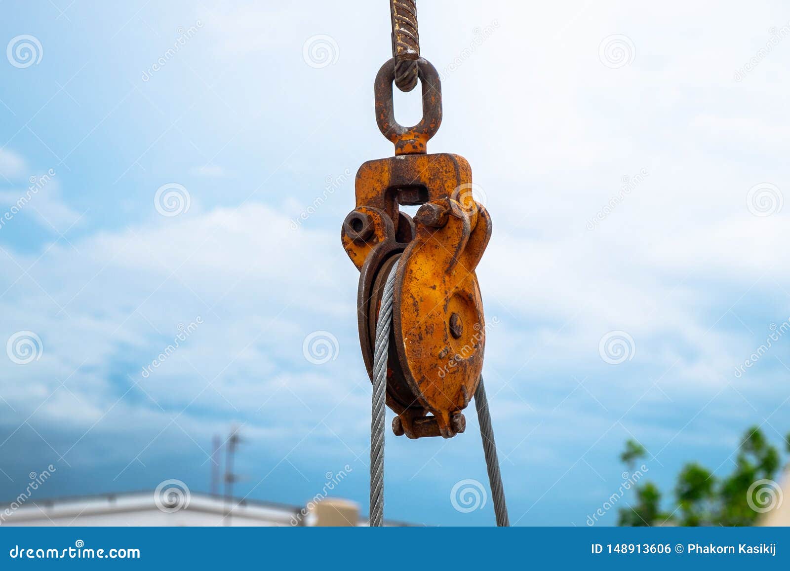 Construction Crane Hoist Lifting with Sling in the Construction Work ...
