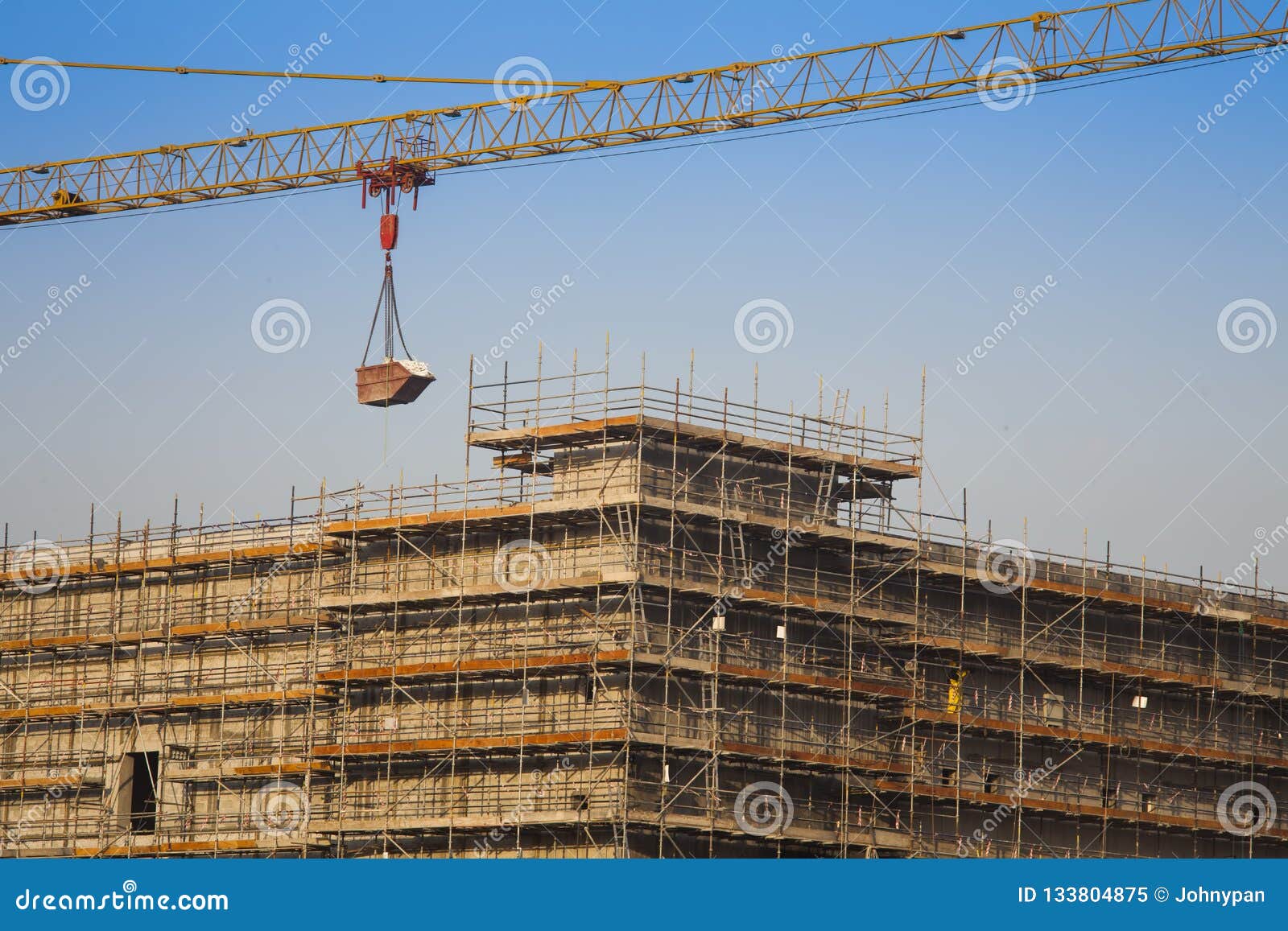 Construction Crane Lifting Cargo. Stock Image - Image of commercial ...