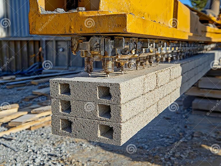 Construction Crane Lifting Concrete Blocks at Building Site Stock ...