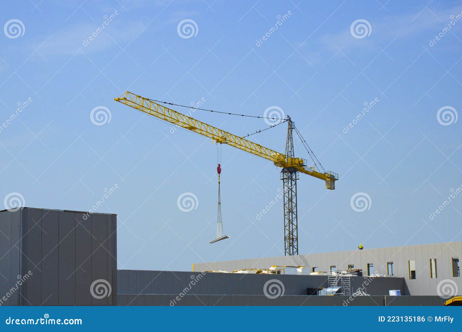 Construction Crane Lifting Heavy Objects Ar Worksite Stock Photo ...
