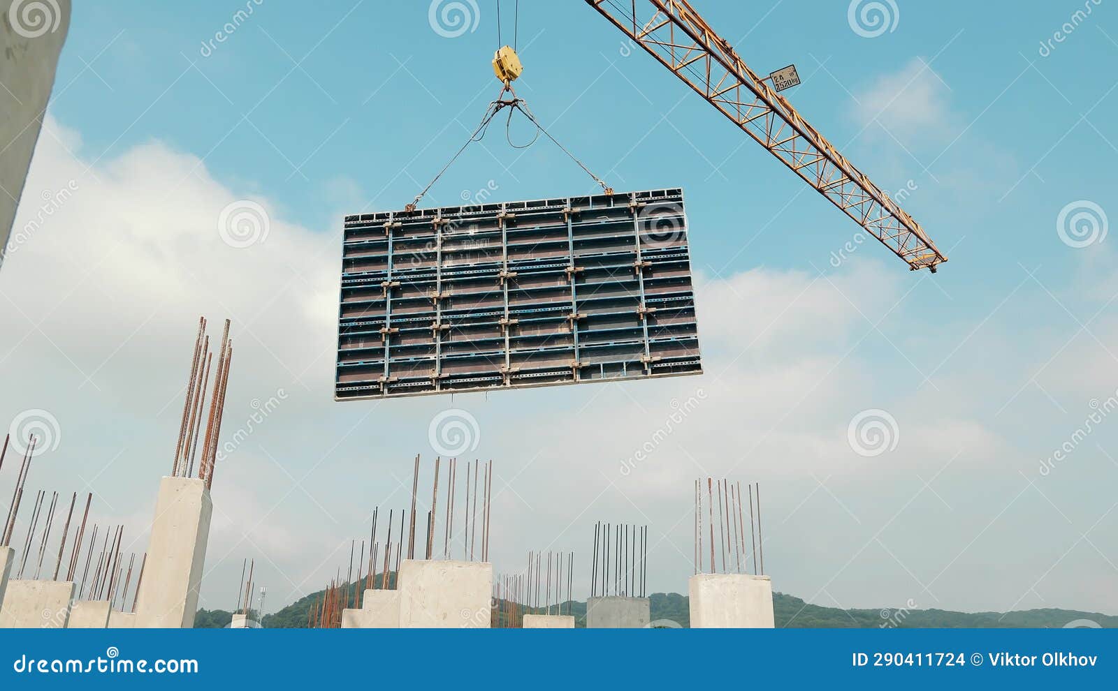 A Construction Crane Lifts the Structure To Support the Monolith. Work ...