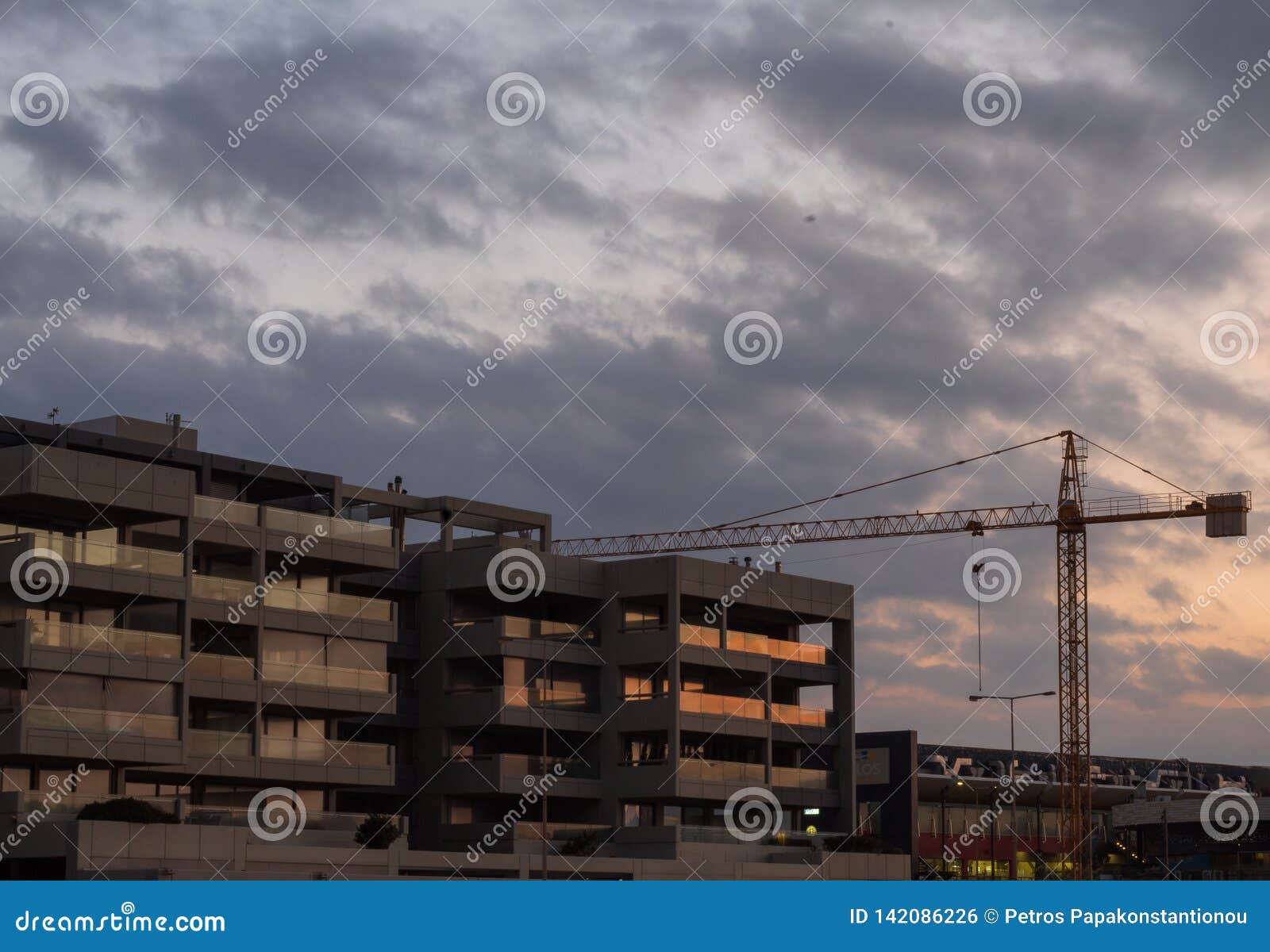 Construction Crane Modern Building at Sunset Editorial Photo - Image of ...
