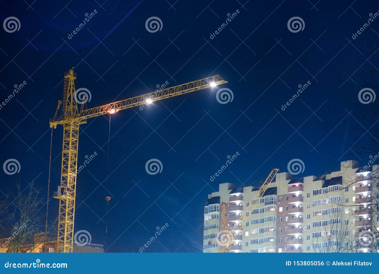 Construction Crane at Night, the Construction Stock Photo - Image of ...