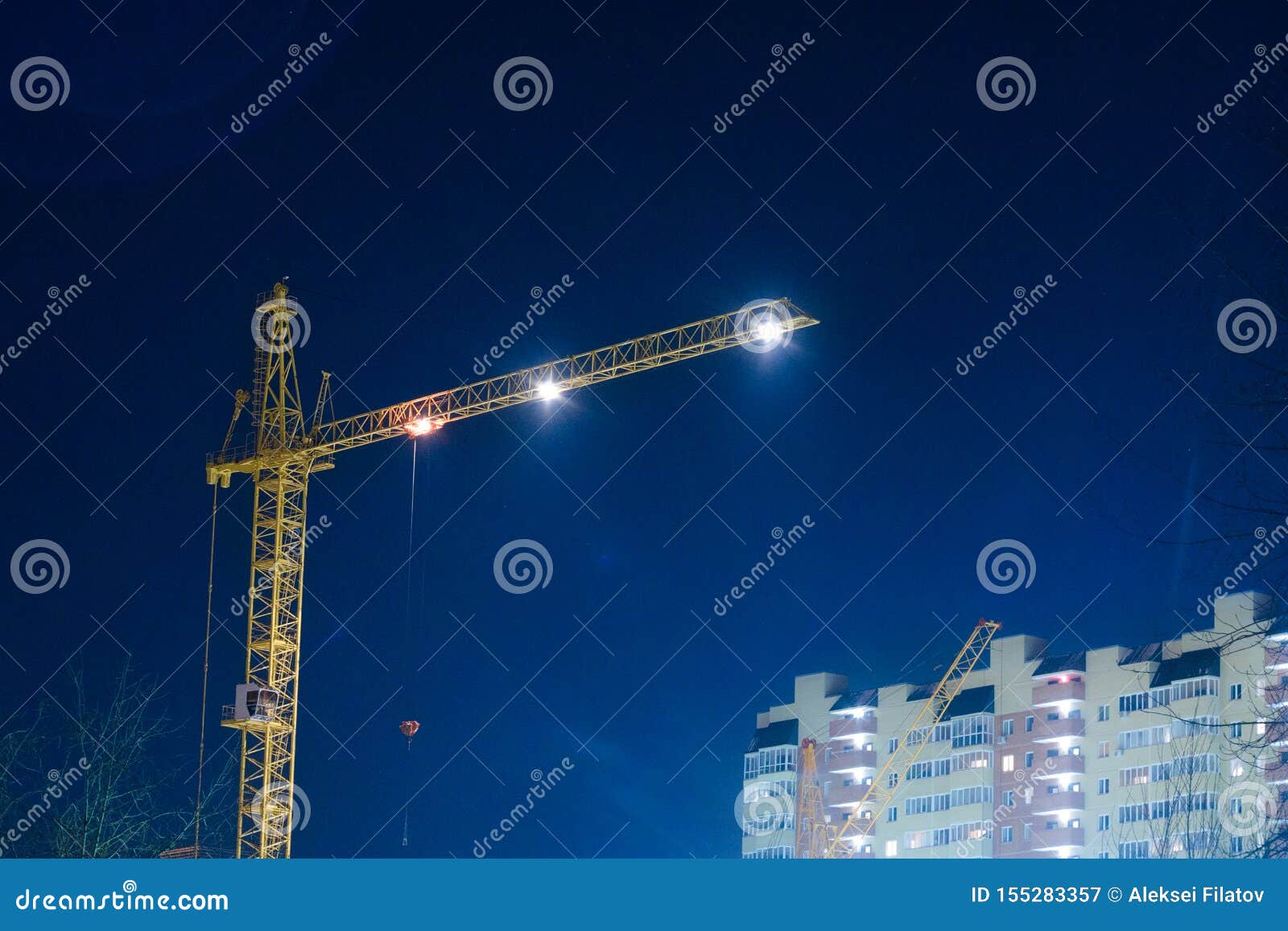 Construction Crane at Night, the Construction Stock Image - Image of ...