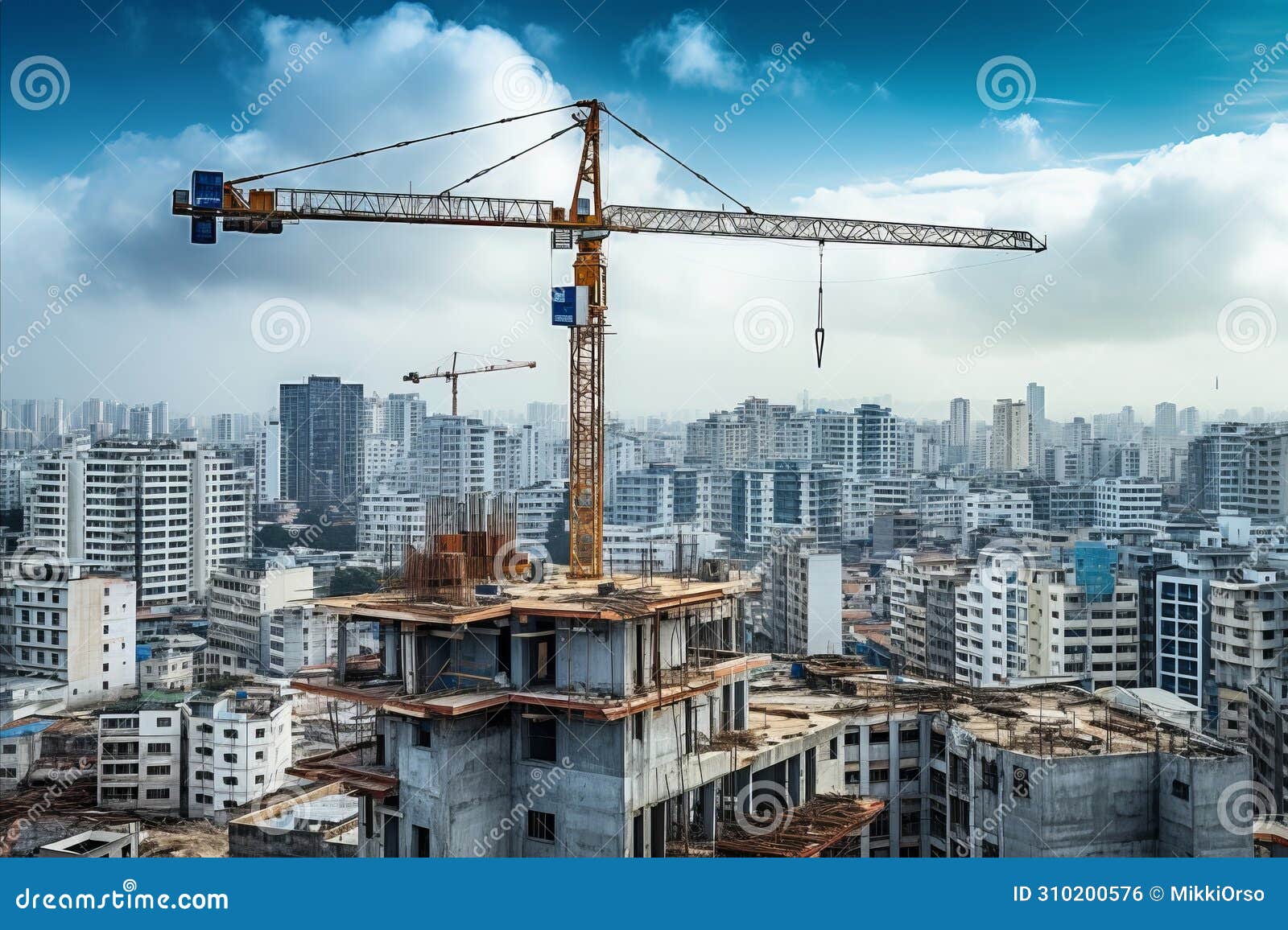 Elevated Crane Amidst Bustling Construction Site with High-rise ...