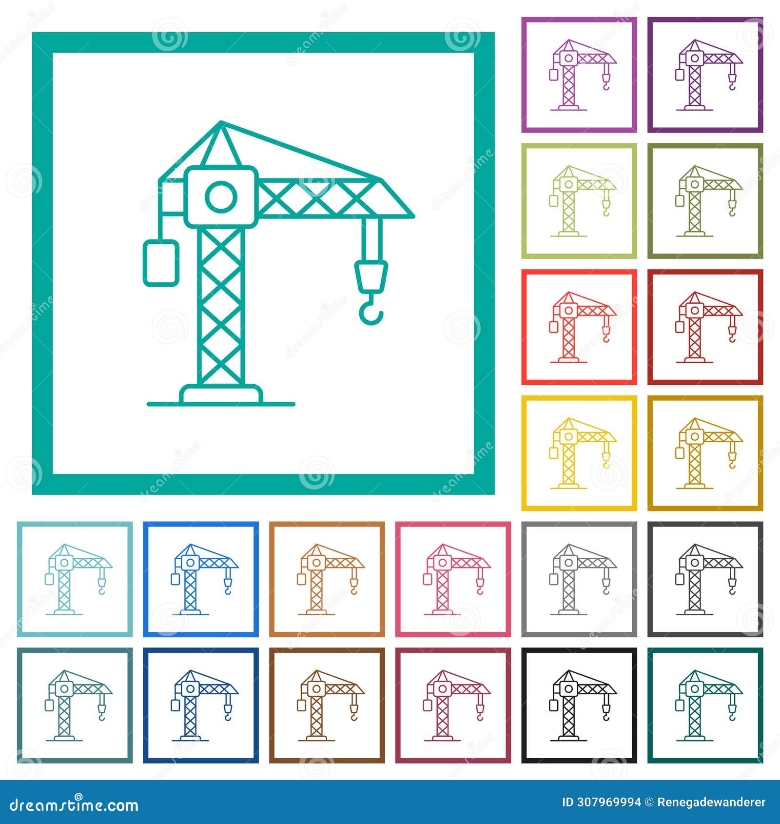 Construction Crane Outline Flat Color Icons with Quadrant Frames Stock ...