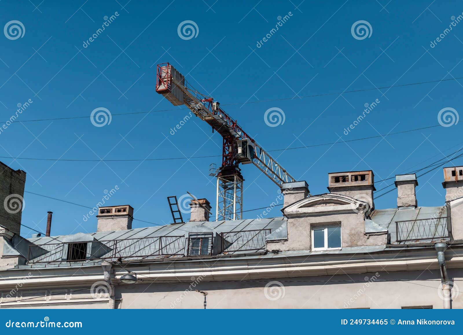 Construction Crane Over the Building Stock Image - Image of horizontal ...
