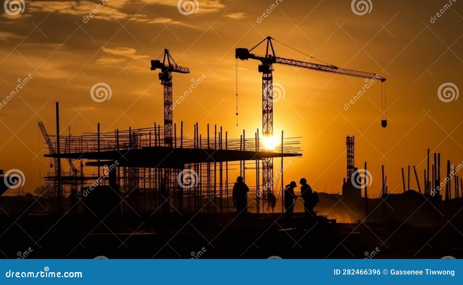 Tower Crane and Building Construction Site Silhouette at Sunrise . Generative AI Stock ...