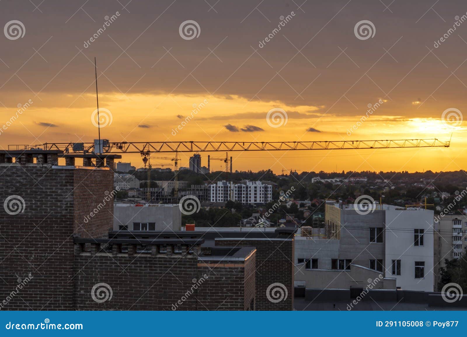 Construction Crane. Construction Site in Sunset Stock Photo - Image of ...