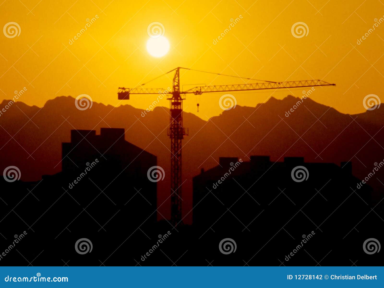 Construction Crane at Sunset Stock Photo - Image of scaffolding ...