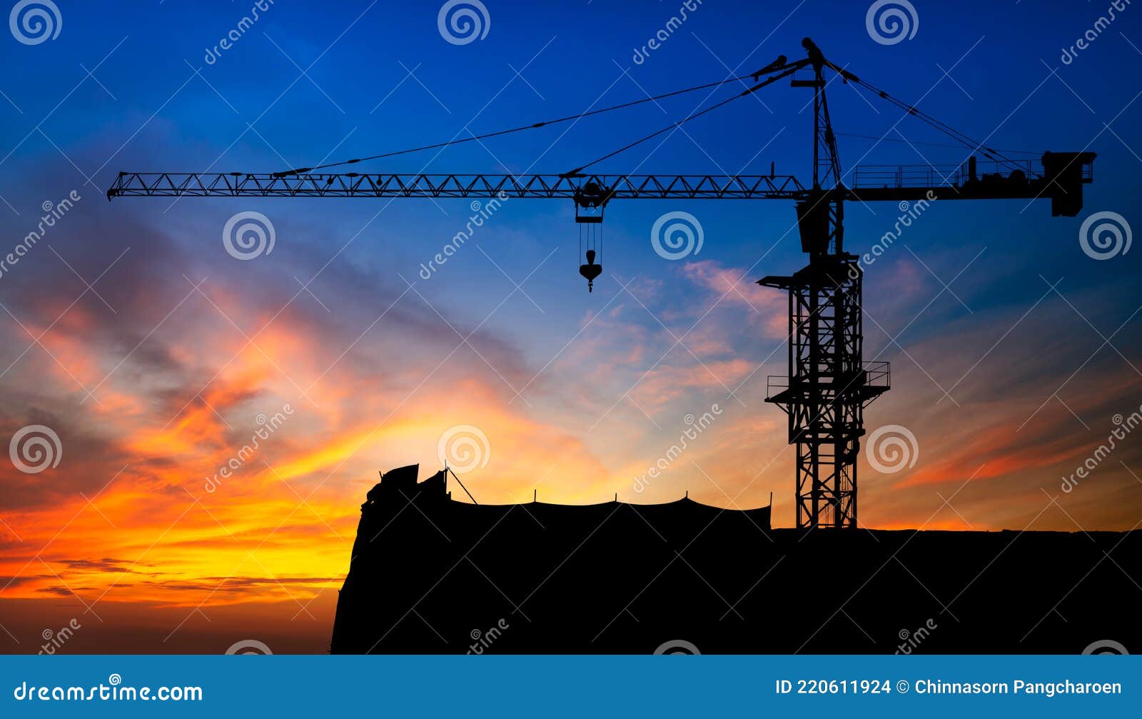 Construction Crane on Sunset Stock Photo - Image of construction ...