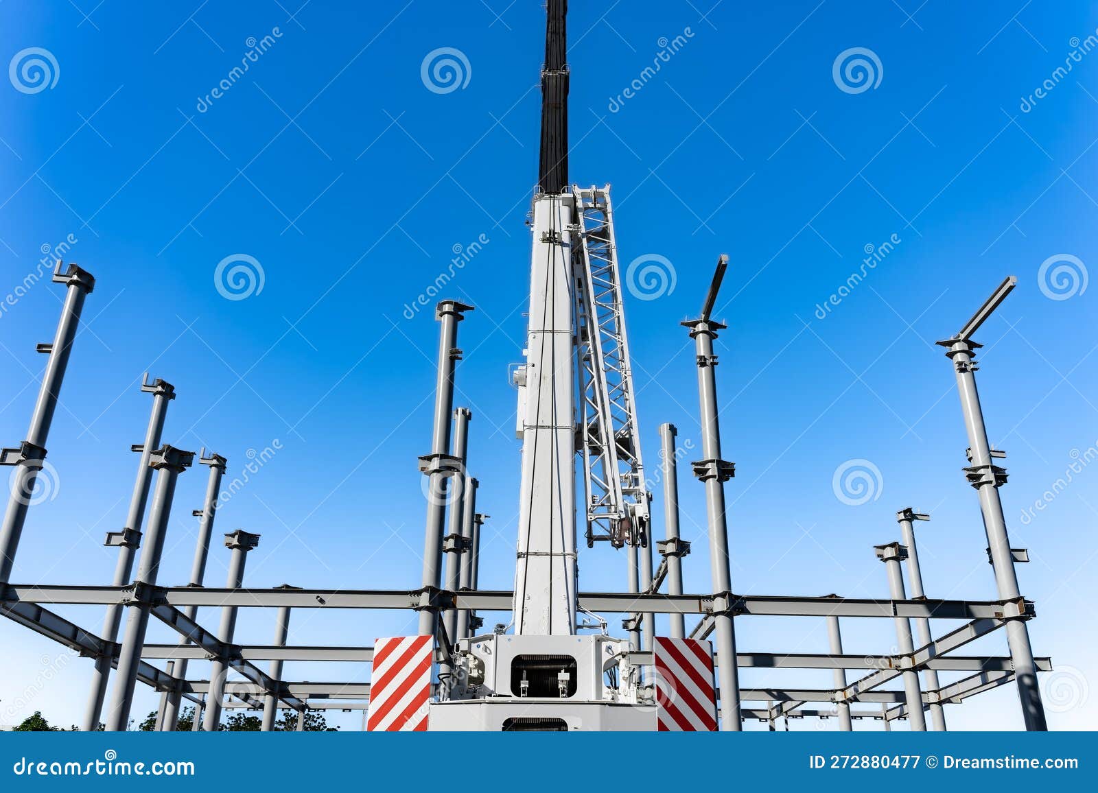 Construction Crane Towering Over Structural Steel Framing Stock Image ...