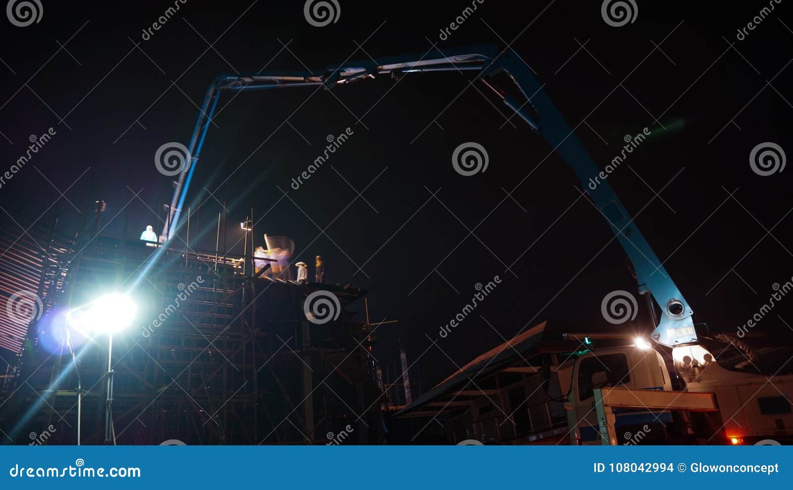 Construction Crane Truck Working on Structure at Night Stock Photo ...