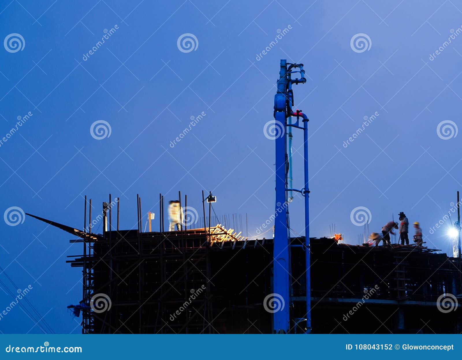 Construction Crane Truck Working on Structure at Night Editorial ...