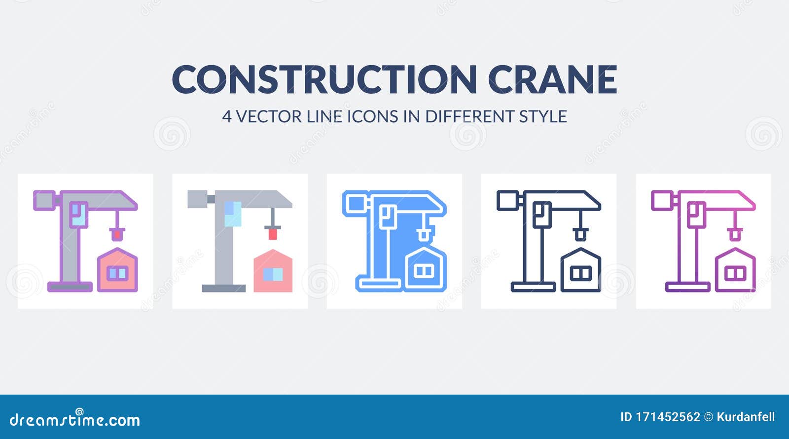 Construction Crane Vector Icon in Different Styles. Building Concept ...