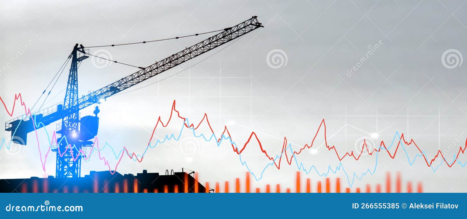 Construction Crane Working on Building Site. Infographics Charts ...