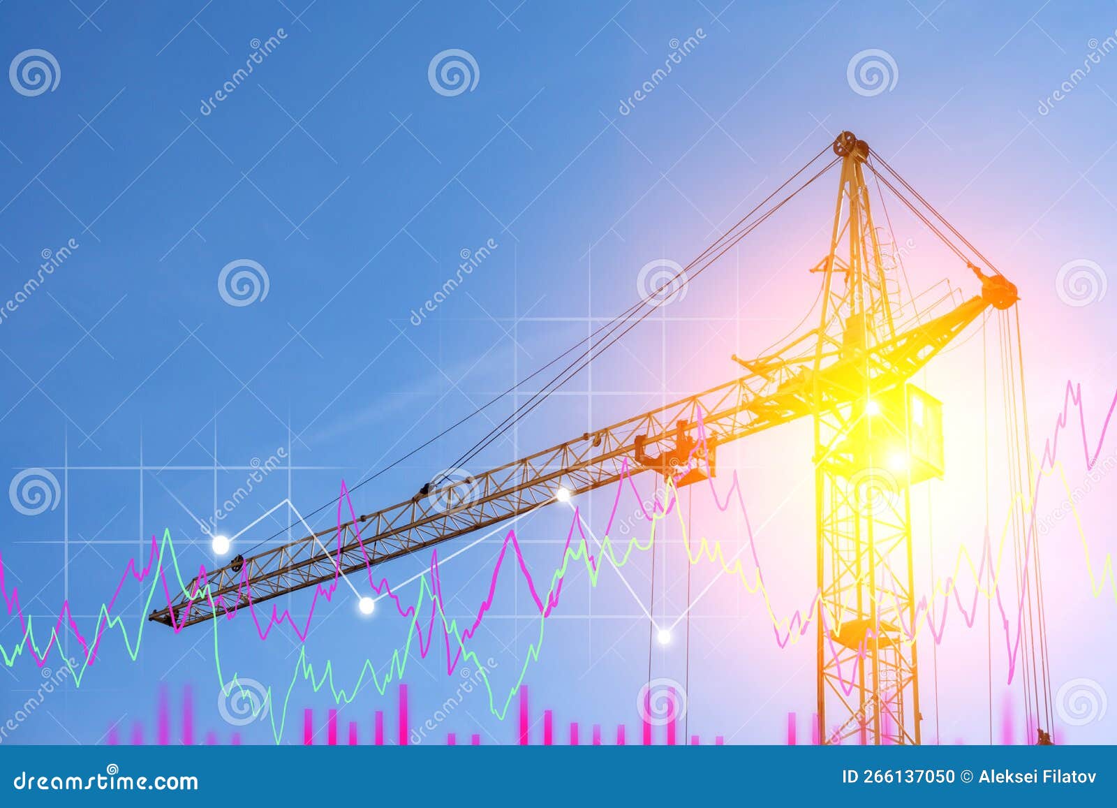 Construction Crane Working on Building Site. Infographics Charts ...