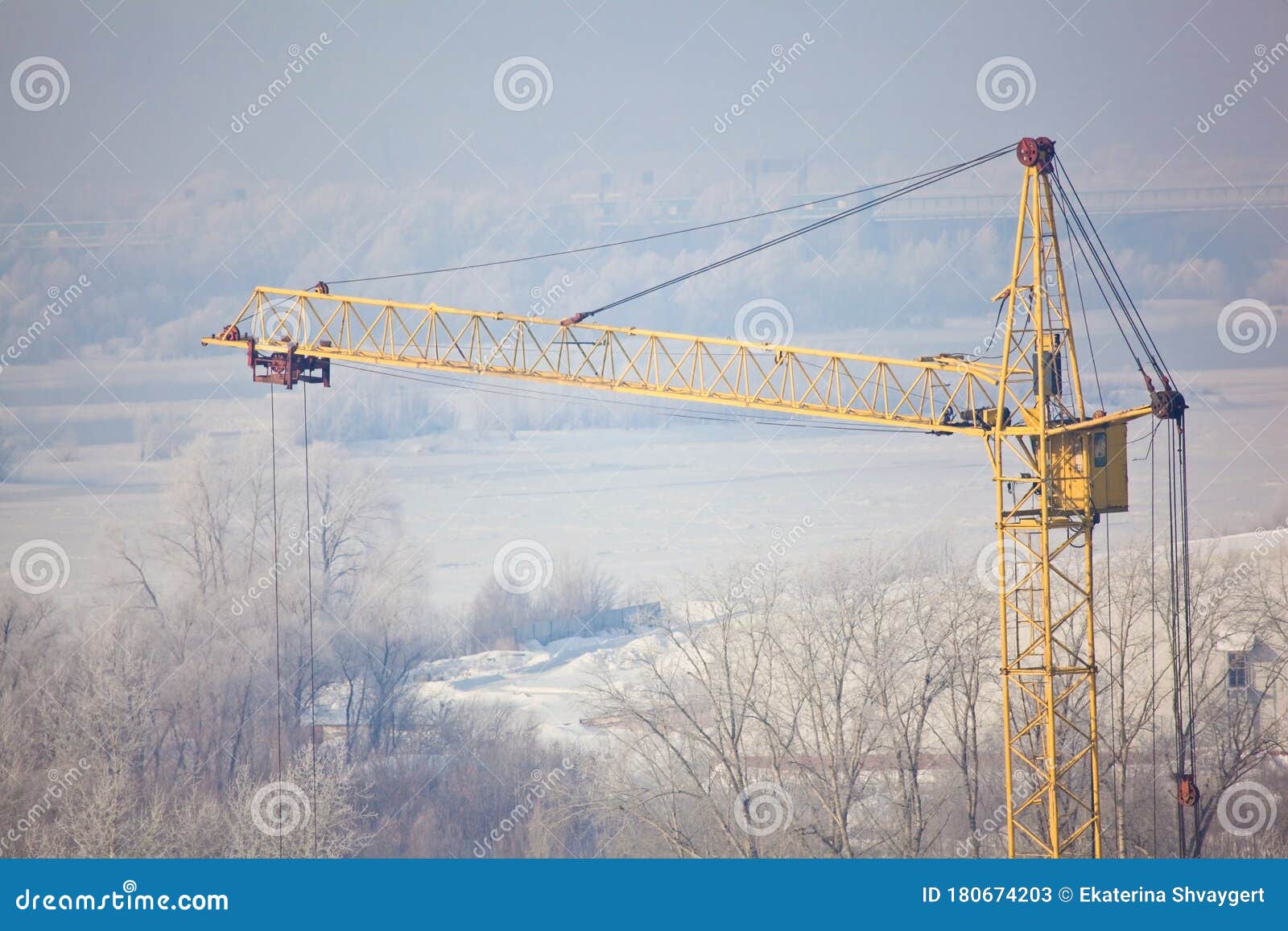 Construction Crane Working in Winter Stock Image - Image of high, crane ...