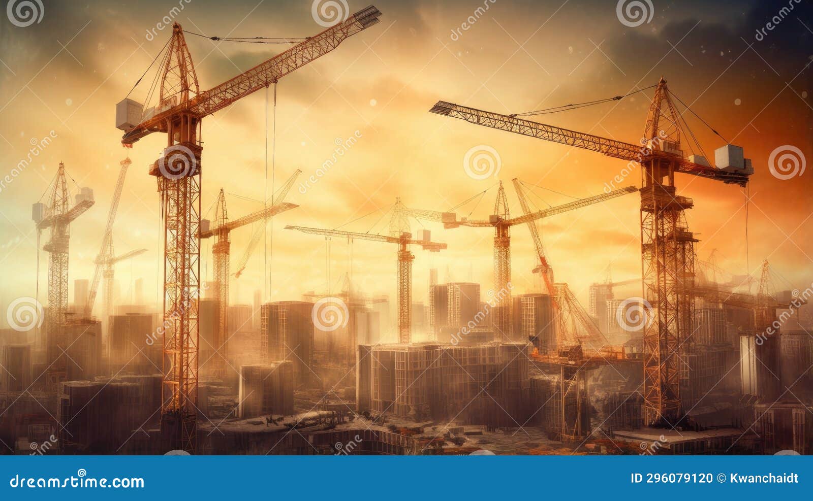 Construction Cranes Against a Backdrop of Progress, Representing the ...
