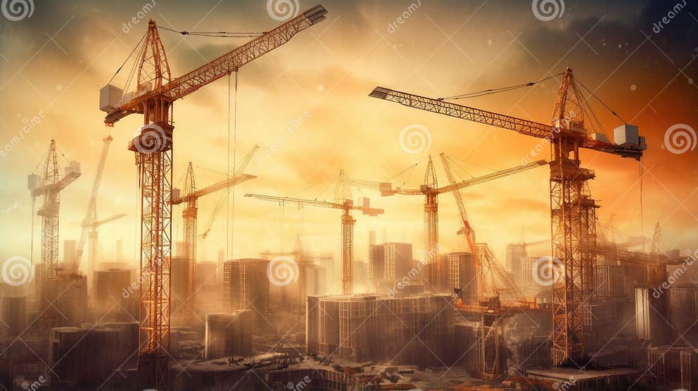 Construction Cranes Against a Backdrop of Progress, Representing the ...