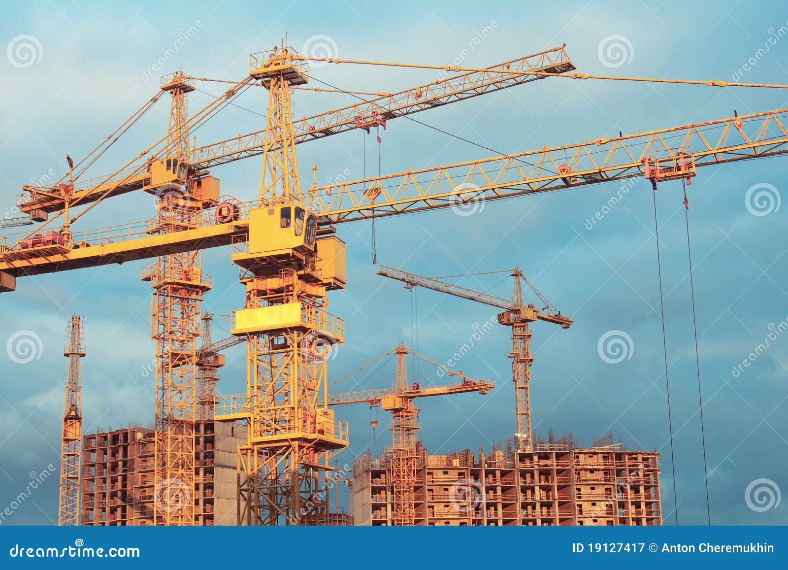 Construction Cranes and Bulding Stock Image - Image of lift, growth ...