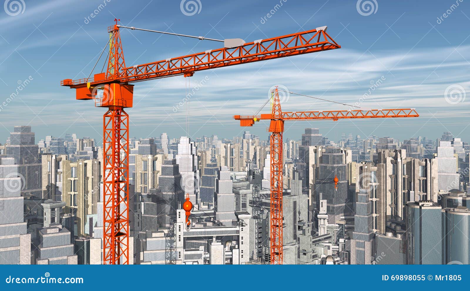 Construction Cranes in Front of a City Landscape Stock Illustration ...