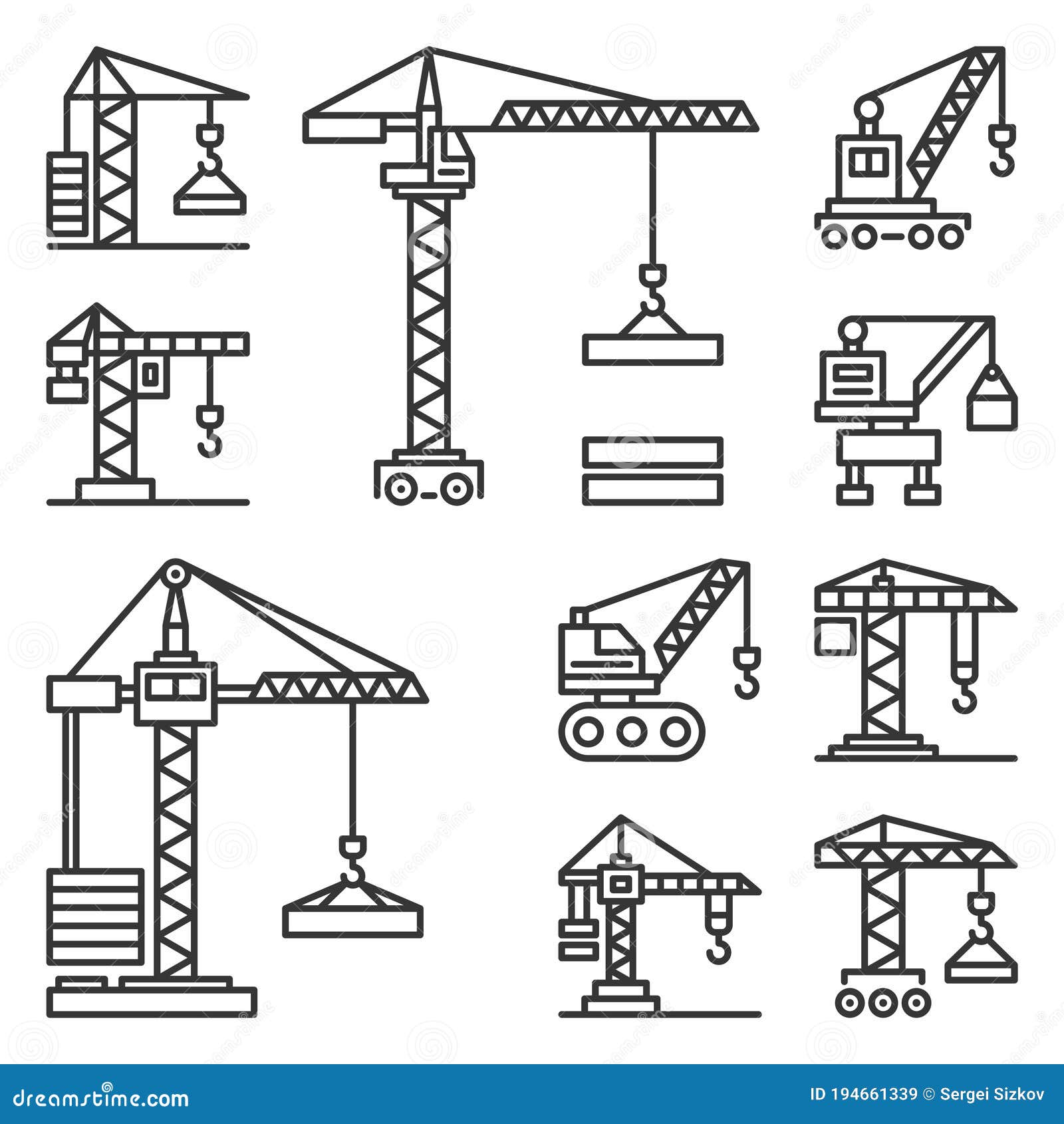 Construction Cranes Icons Set on White Background. Vector Stock Vector ...