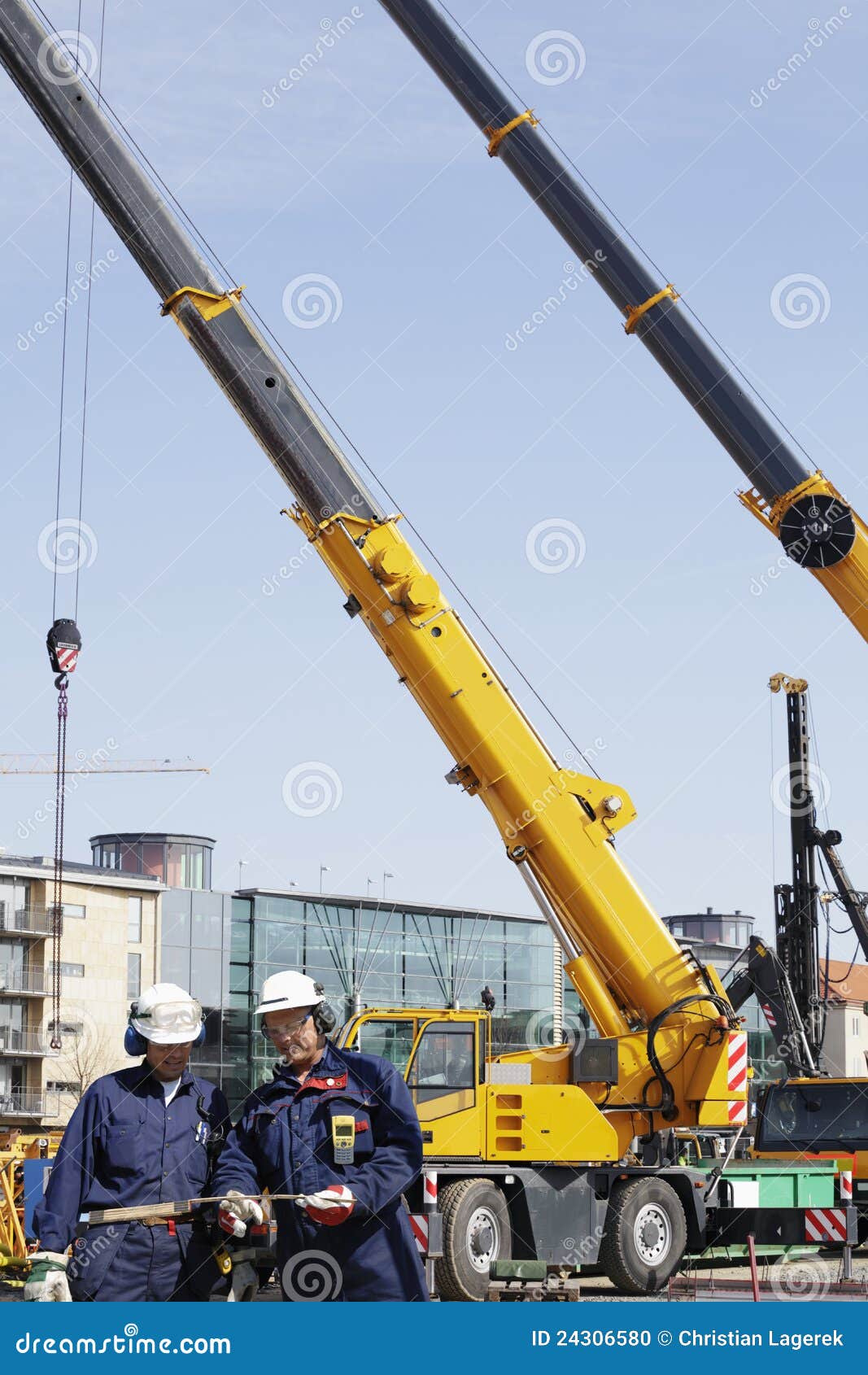 Construction Cranes and Workers Stock Photo - Image of site, building ...