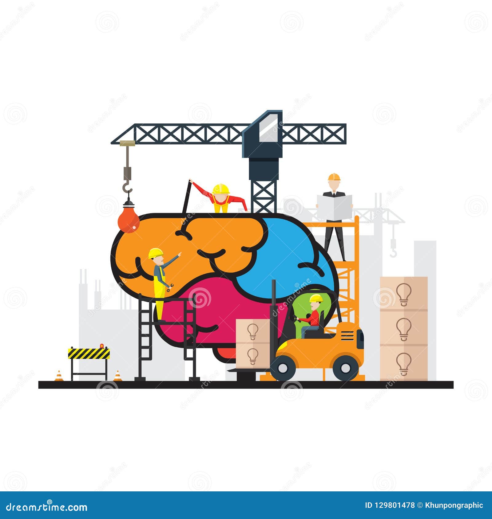 The Construction Brain Illustration Holds A Bolt Cartoon Vector ...
