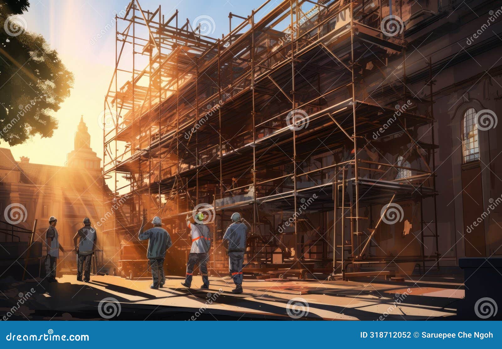 Builders Crew Exploring The Drawings Cartoon Vector | CartoonDealer.com ...