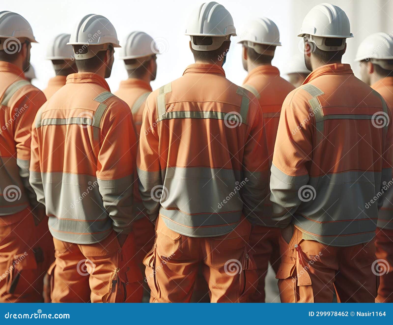 Construction Crew Members, Uniformly Dressed and Equipped with Hardhats ...