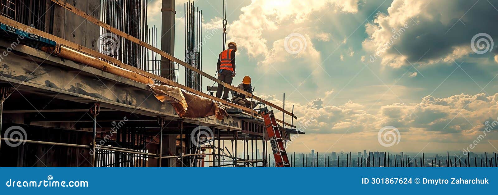 Construction Crew Working on a High-rise Building Suspended in the Air ...