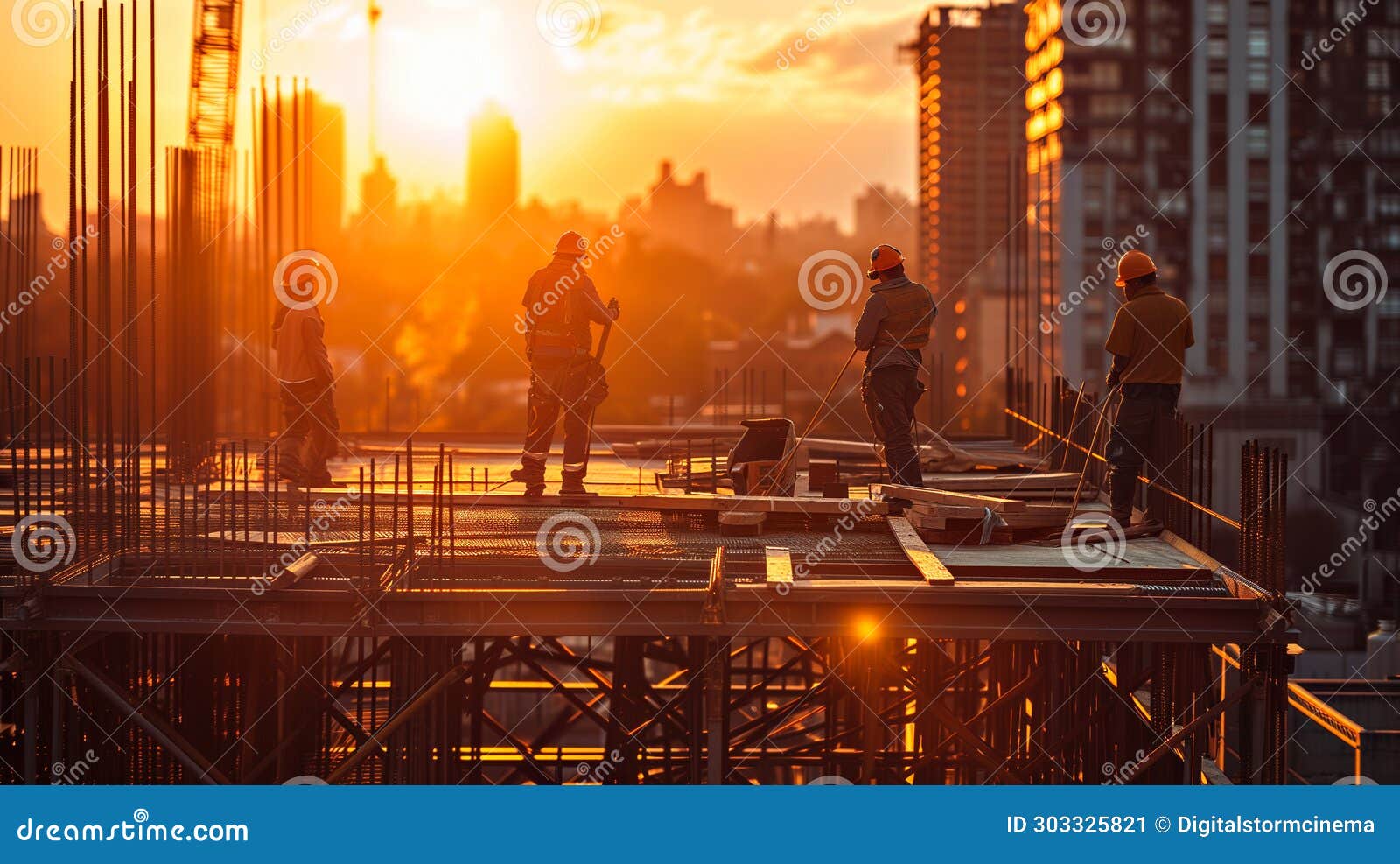 A Construction Crew Working on the Iron Steel Framework Infrastructure ...