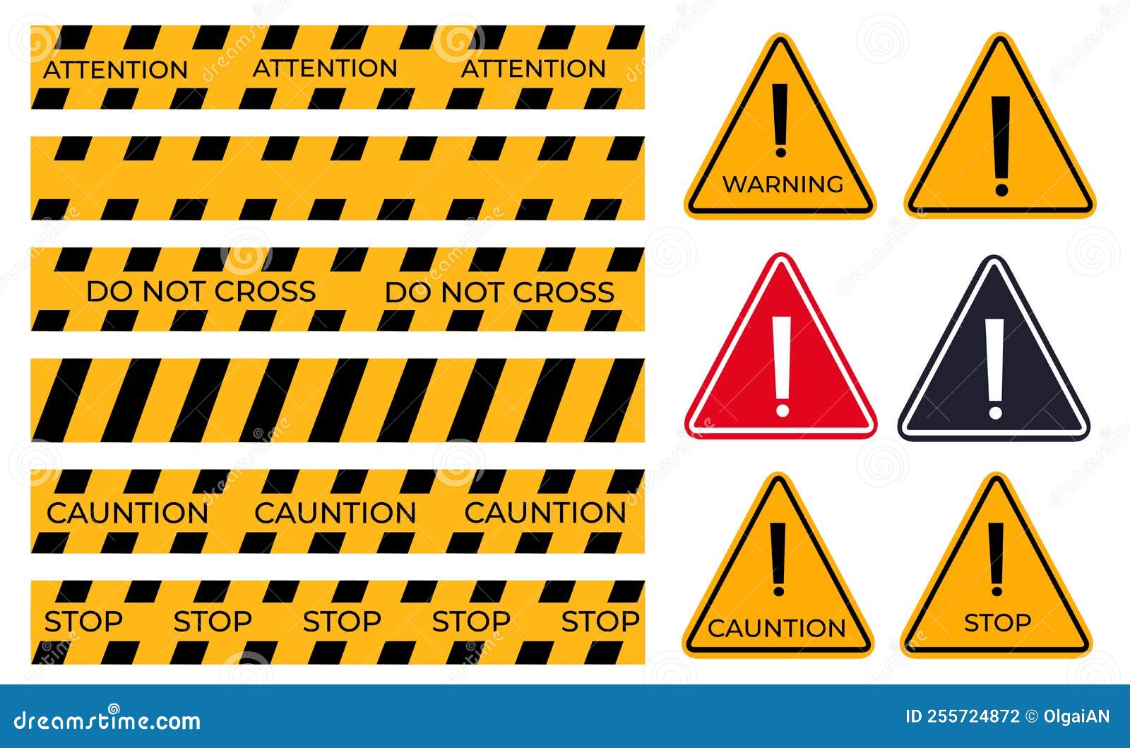 Construction and Crime Warning Tape Set. Triangular Warning Symbols ...