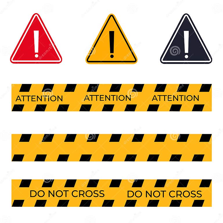 Construction and Crime Warning Tape Set. Triangular Warning Symbols ...