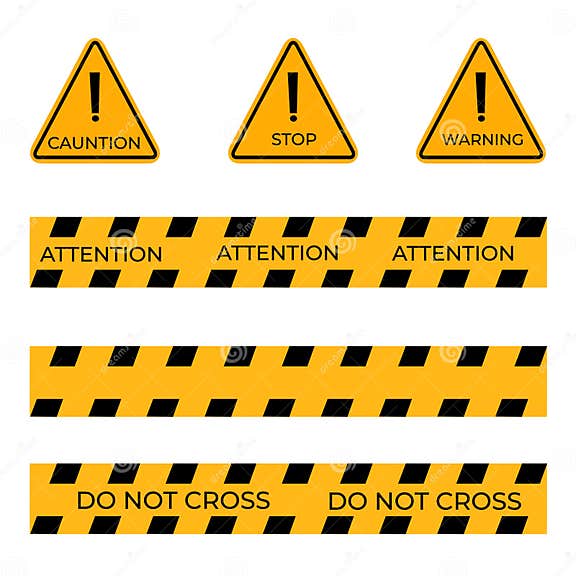Construction and Crime Warning Tape Set. Triangular Warning Symbols ...
