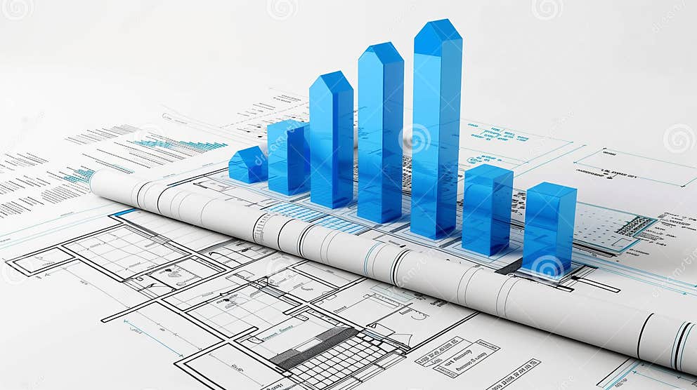 Construction 3d Graph of Growth on Blueprints Stock Illustration ...