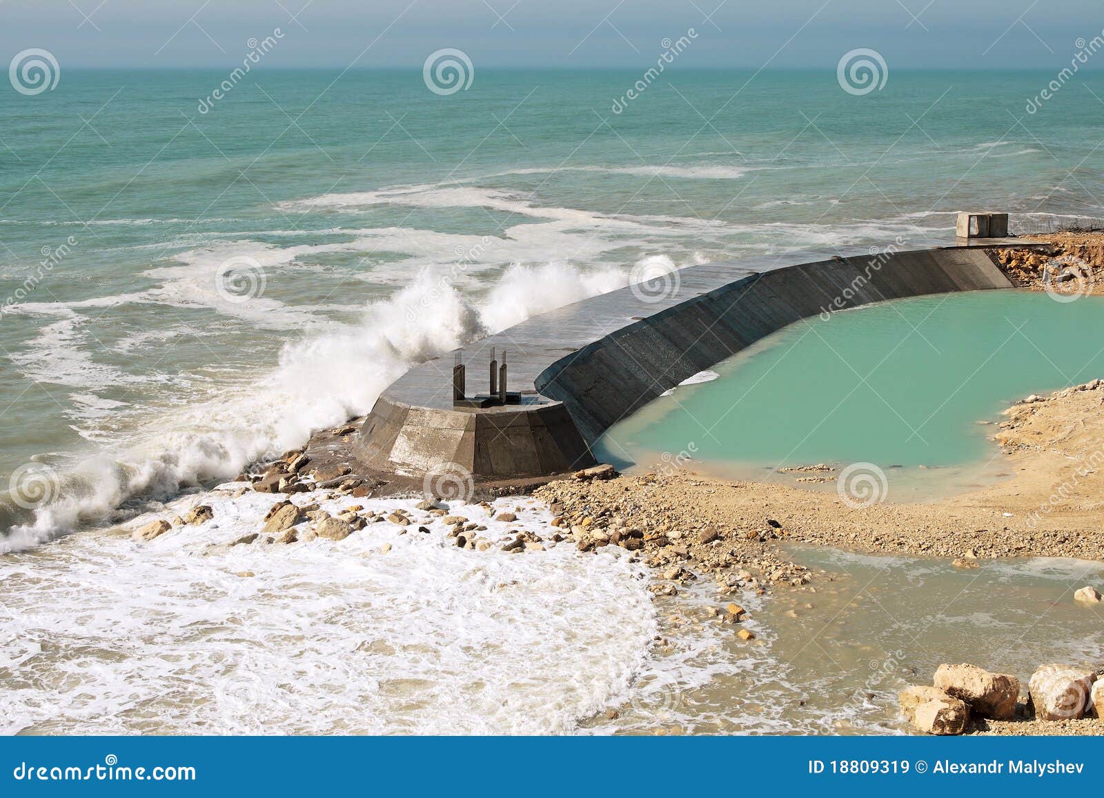 Construction of the dam. stock image. Image of aktau - 18809319