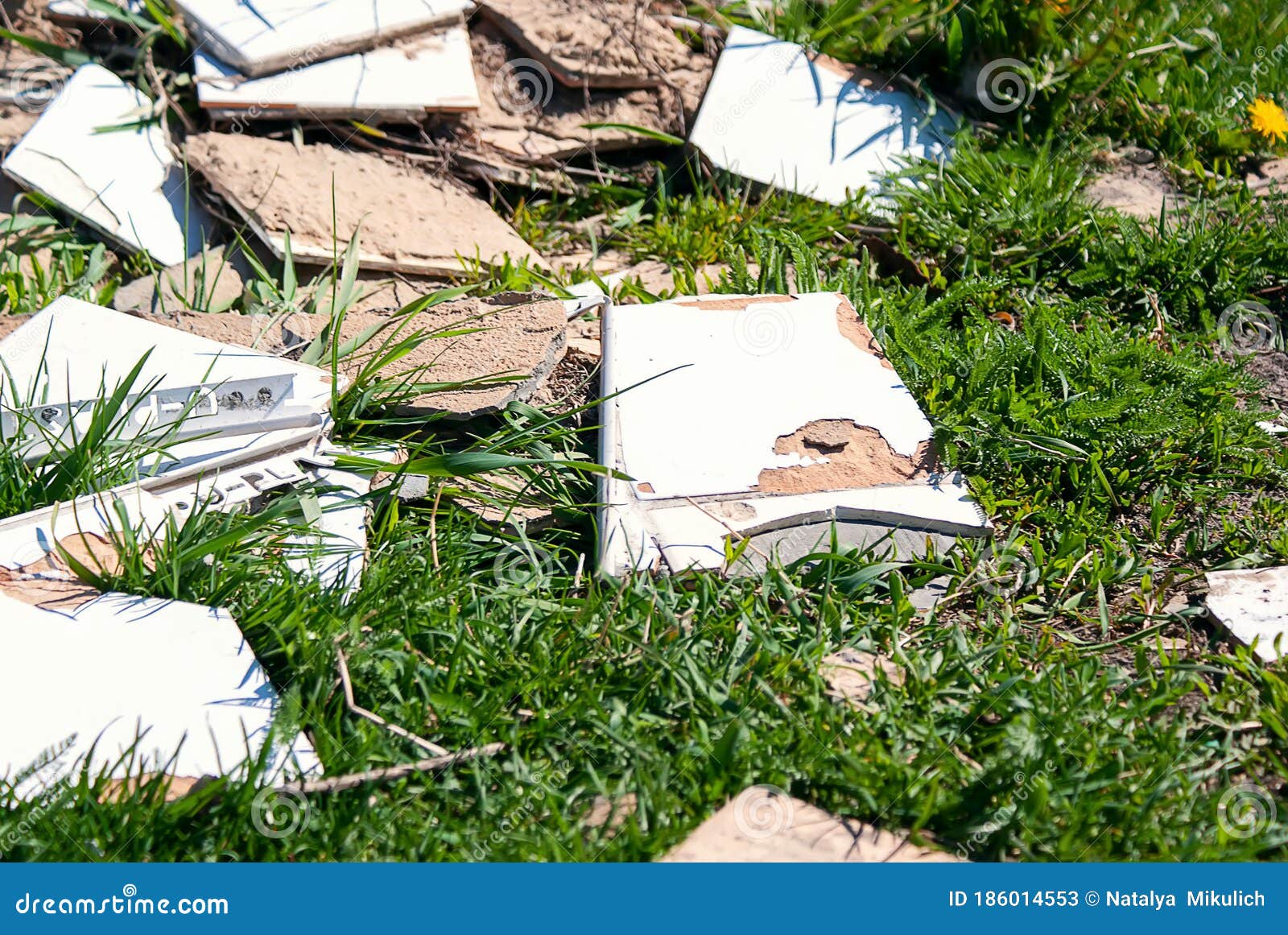 Construction Debris is Dumped in the Grass by the Side of the Road ...