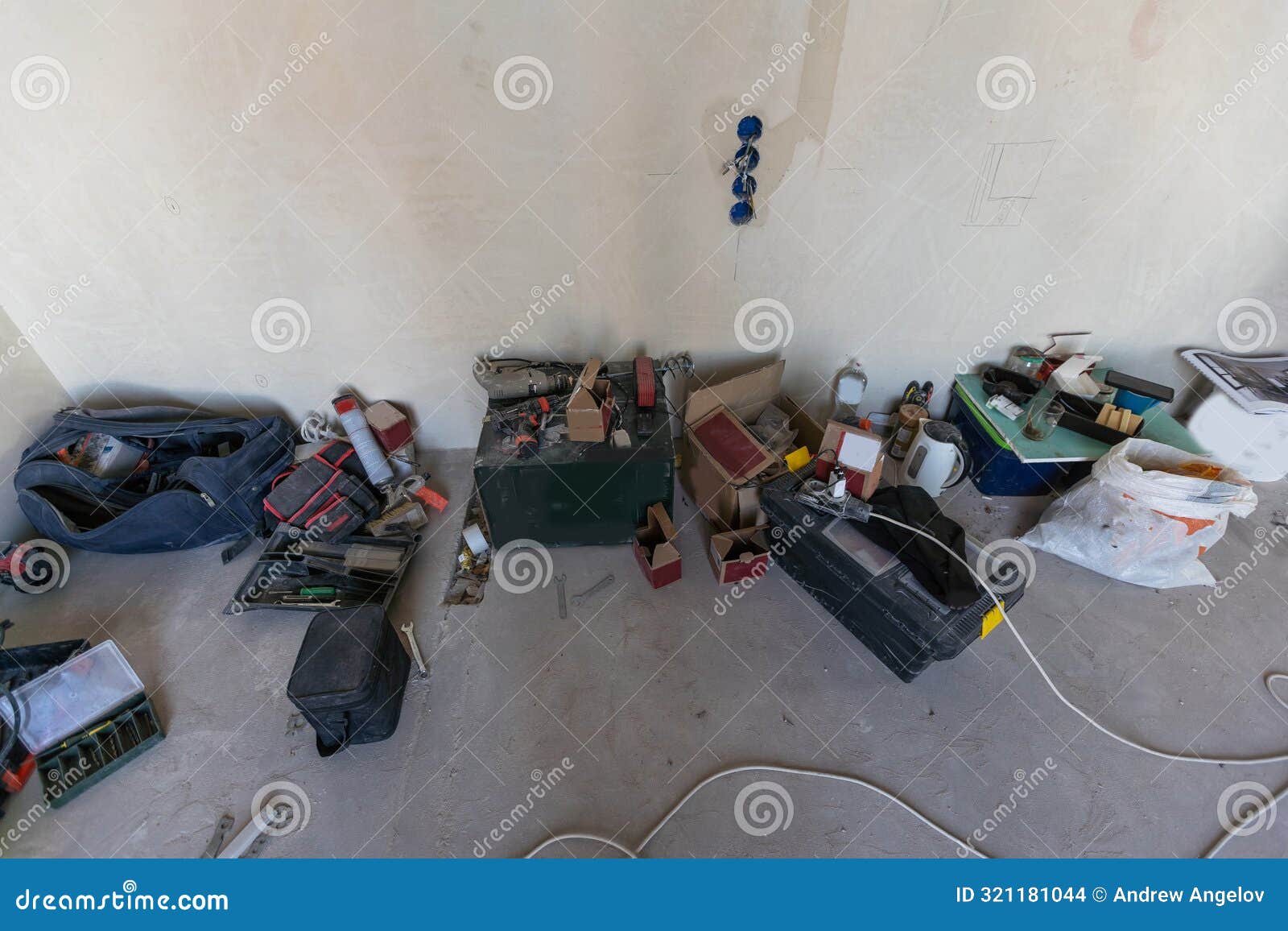 Construction Debris on Floor. Instalation Stock Photo - Image of repair ...
