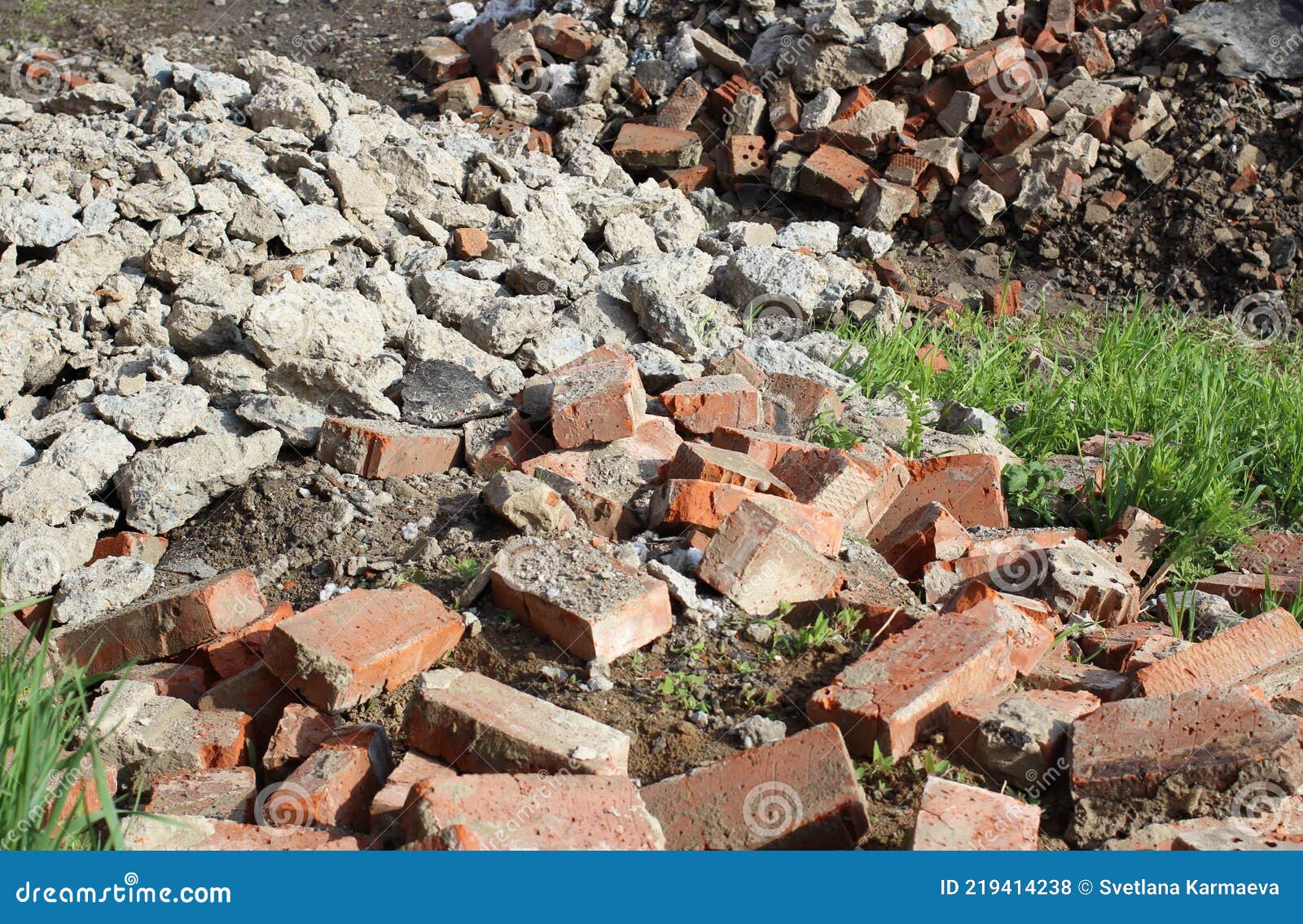 Construction Debris Made of Bricks and Concrete Polluting Nature Stock ...