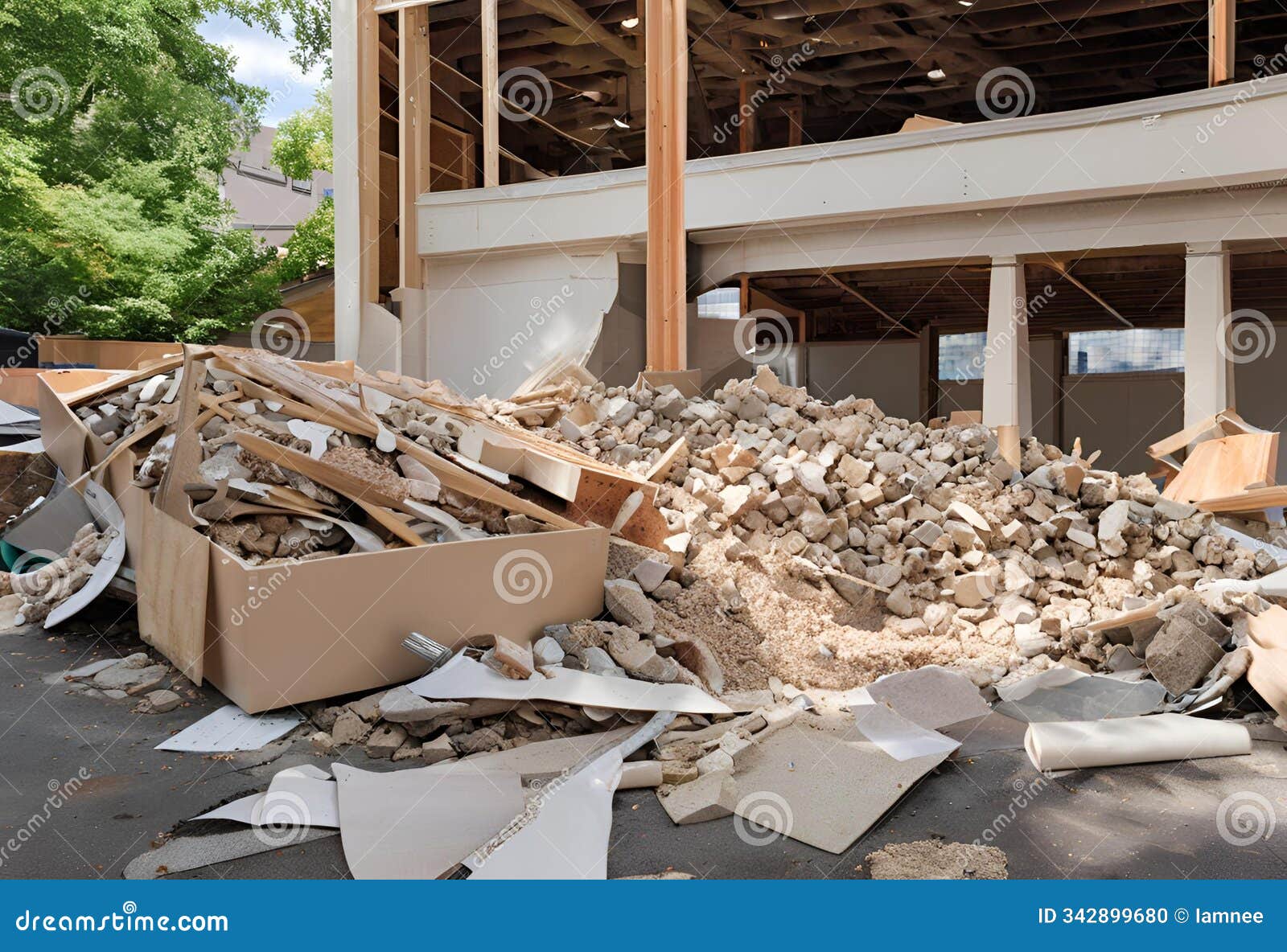 Construction Debris Pile Awaiting Collection and Disposal.AI Generated ...
