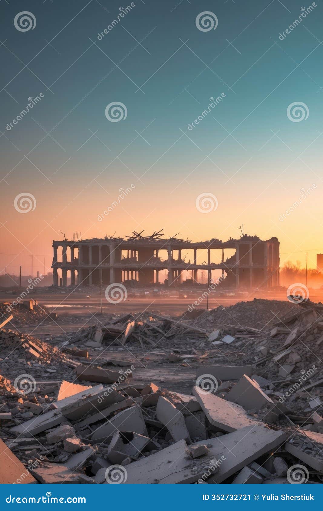 Construction Debris And Rubble With Demolished Building In Background ...