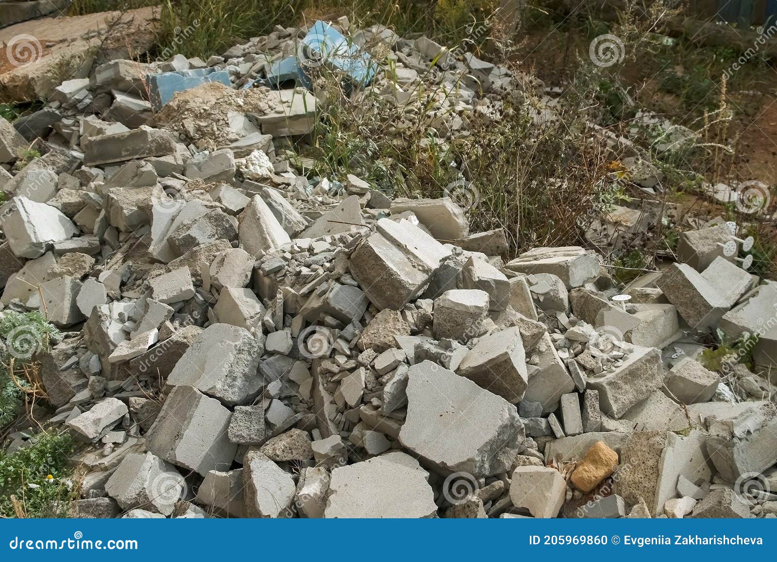 Construction Debris on Site with Broken Panels and Bricks, Closeup View ...