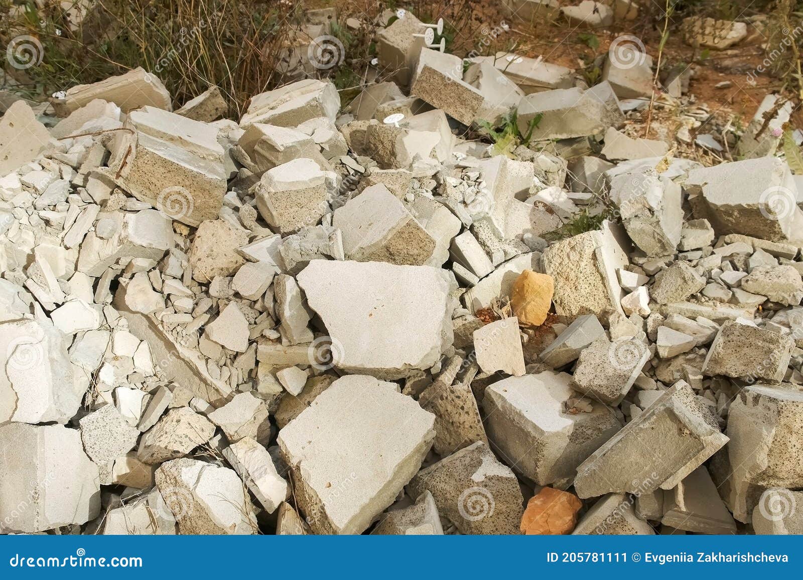 Construction Debris on Site with Broken Panels and Bricks, Closeup View ...