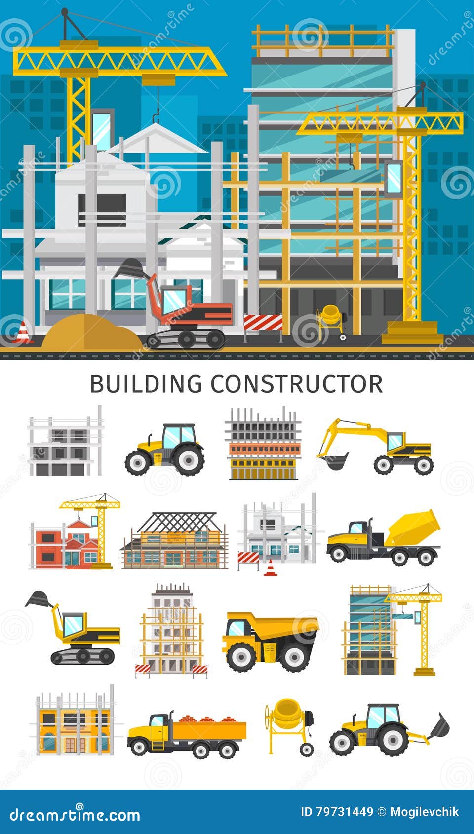 Construction Decorative Elements Set Stock Vector - Illustration of ...