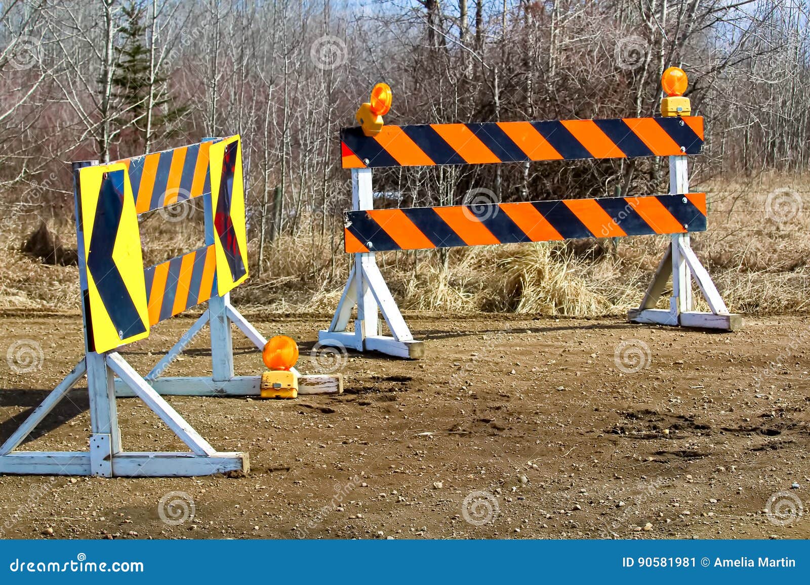 A Construction and Detour Sign Blockage Stock Image - Image of entry ...
