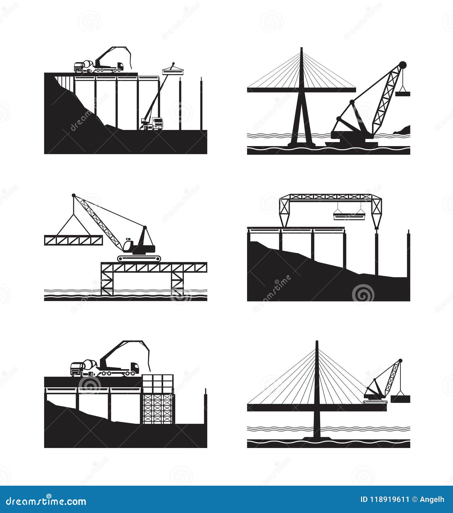 Construction of Different Bridges Stock Vector - Illustration of column ...