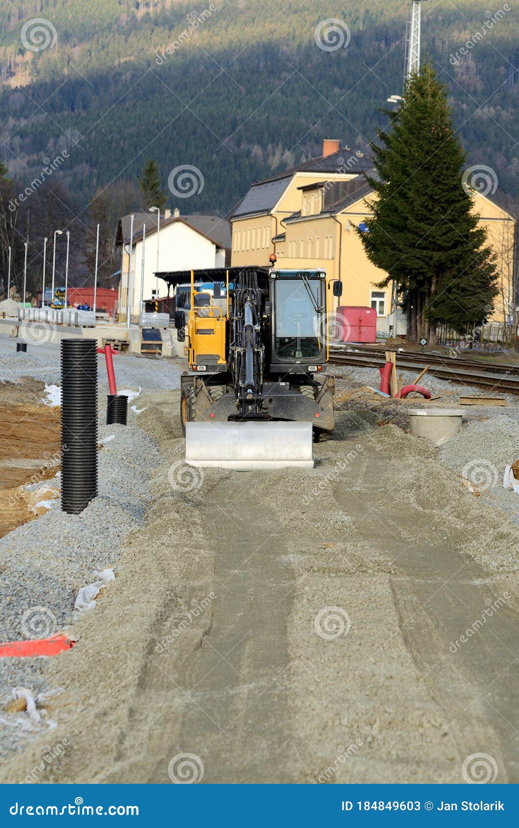 Construction Digger, Excavation - Front View Stock Image - Image of ...